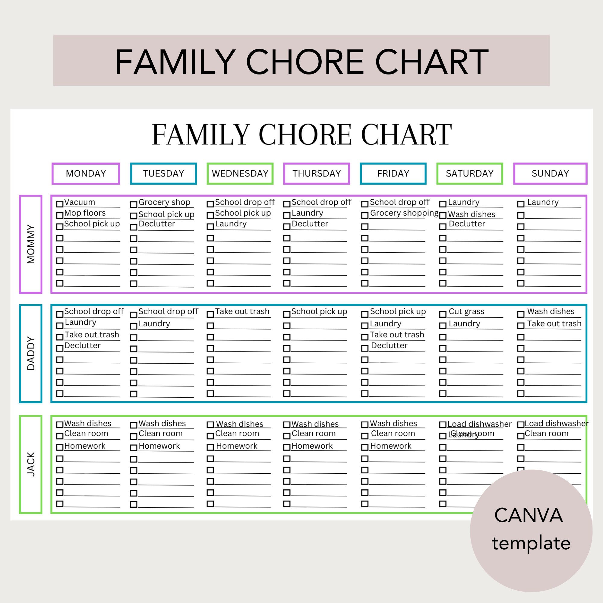 Family Chore Chart Family Chore Chart Printable Cleaning Checklist ...