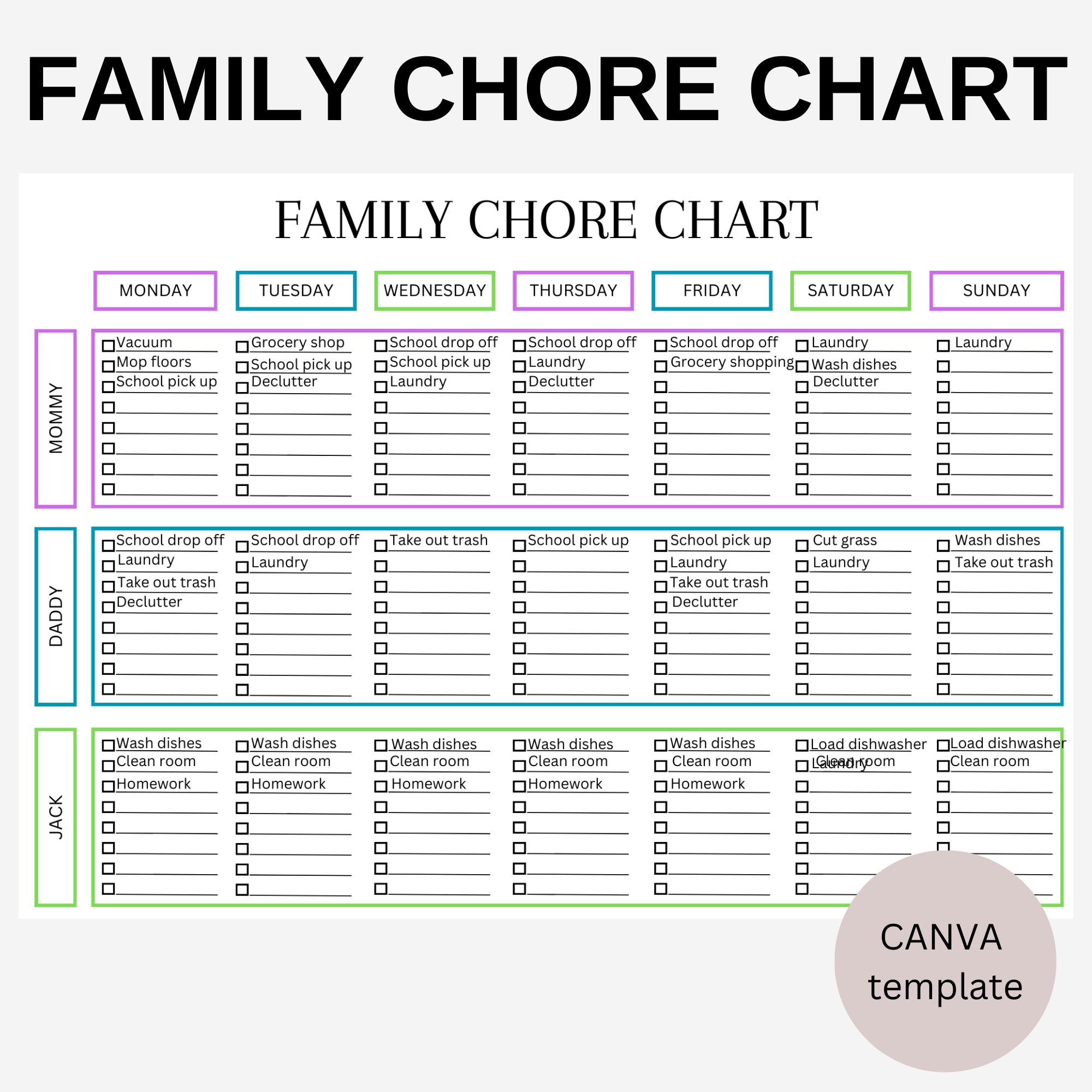 Family Chore Chart Family Chore Chart Printable Cleaning - Etsy