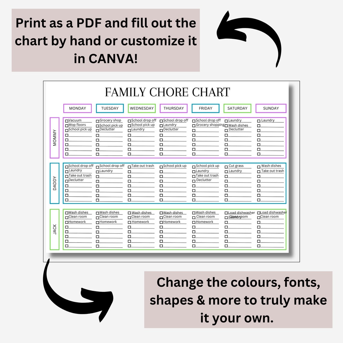 Family Chore Chart Family Chore Chart Printable Cleaning - Etsy