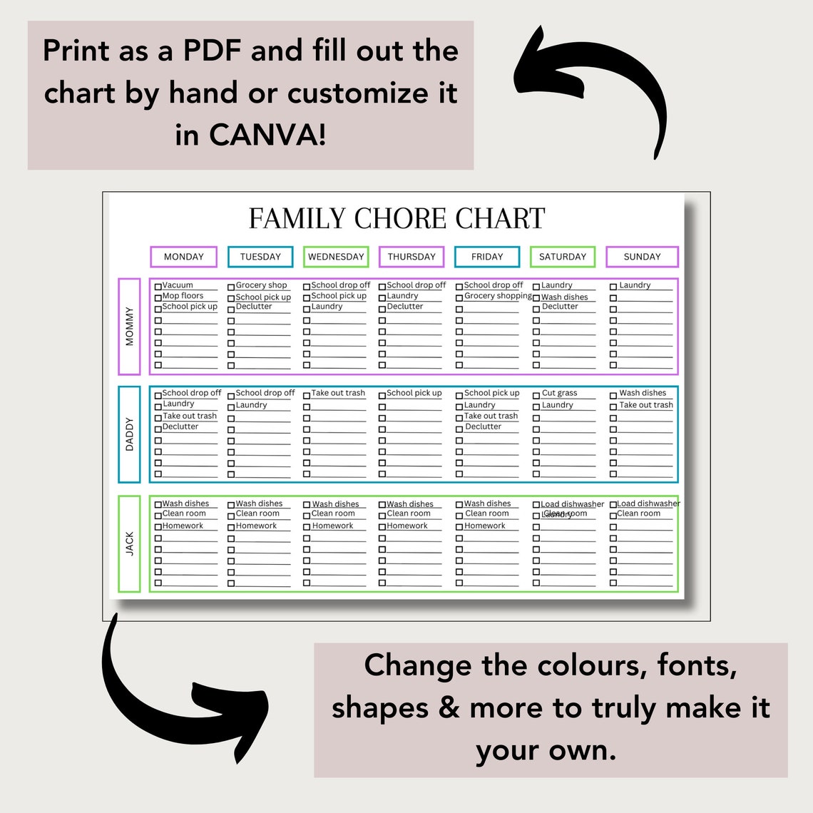 Family Chore Chart Family Chore Chart Printable Cleaning Checklist ...