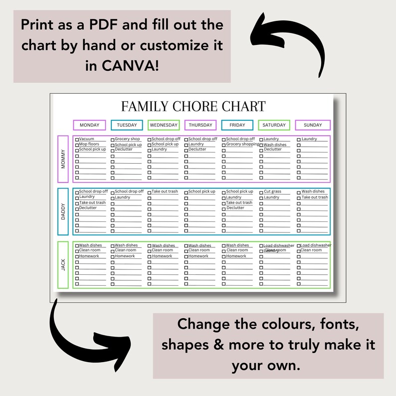 Family Chore Chart Family Chore Chart Printable Cleaning Checklist ...