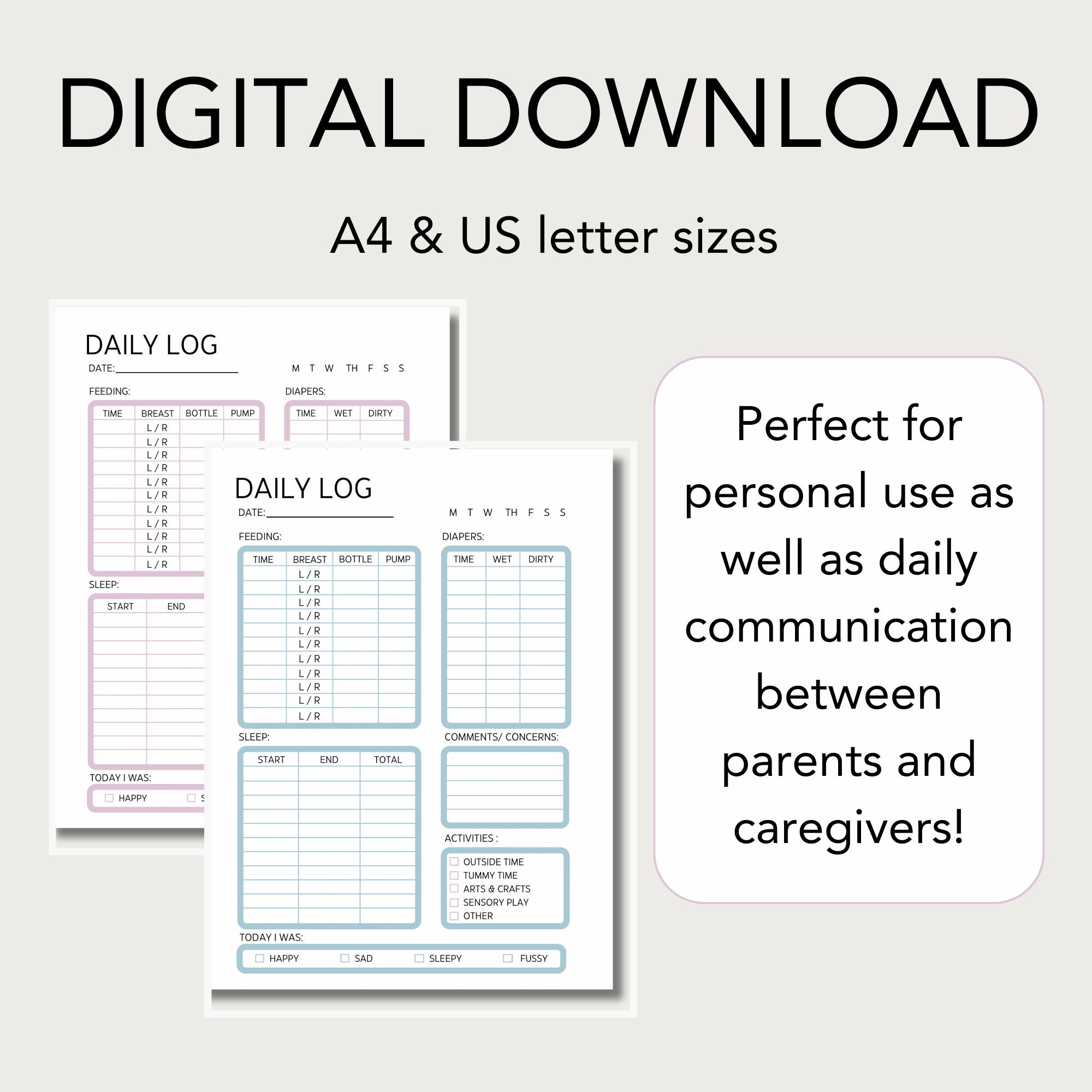 Printable Baby Care Log, Caregiver Log, Sleep Log, Baby Schedule ...