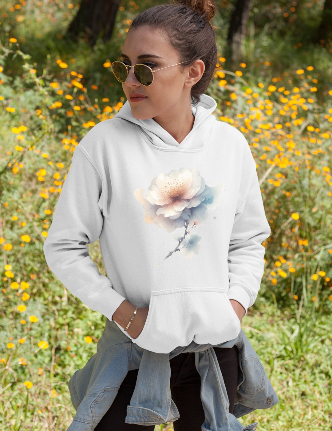 Women's Spring Cherry Blossom Watercolor Hoodie Dreamy Peach-petal ...