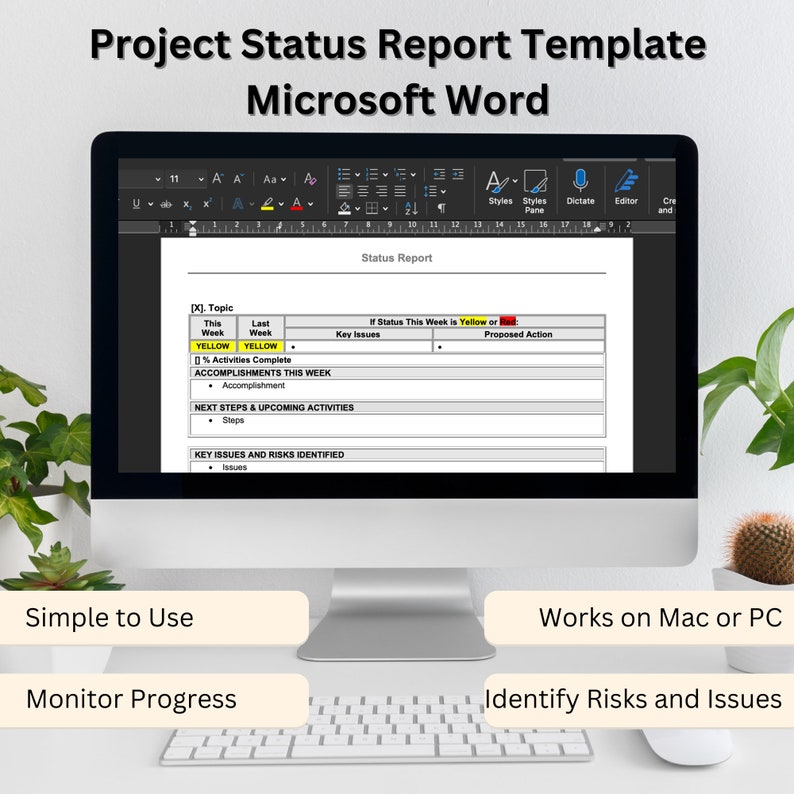 Customisable Project Status Report Microsoft Word Template - Etsy