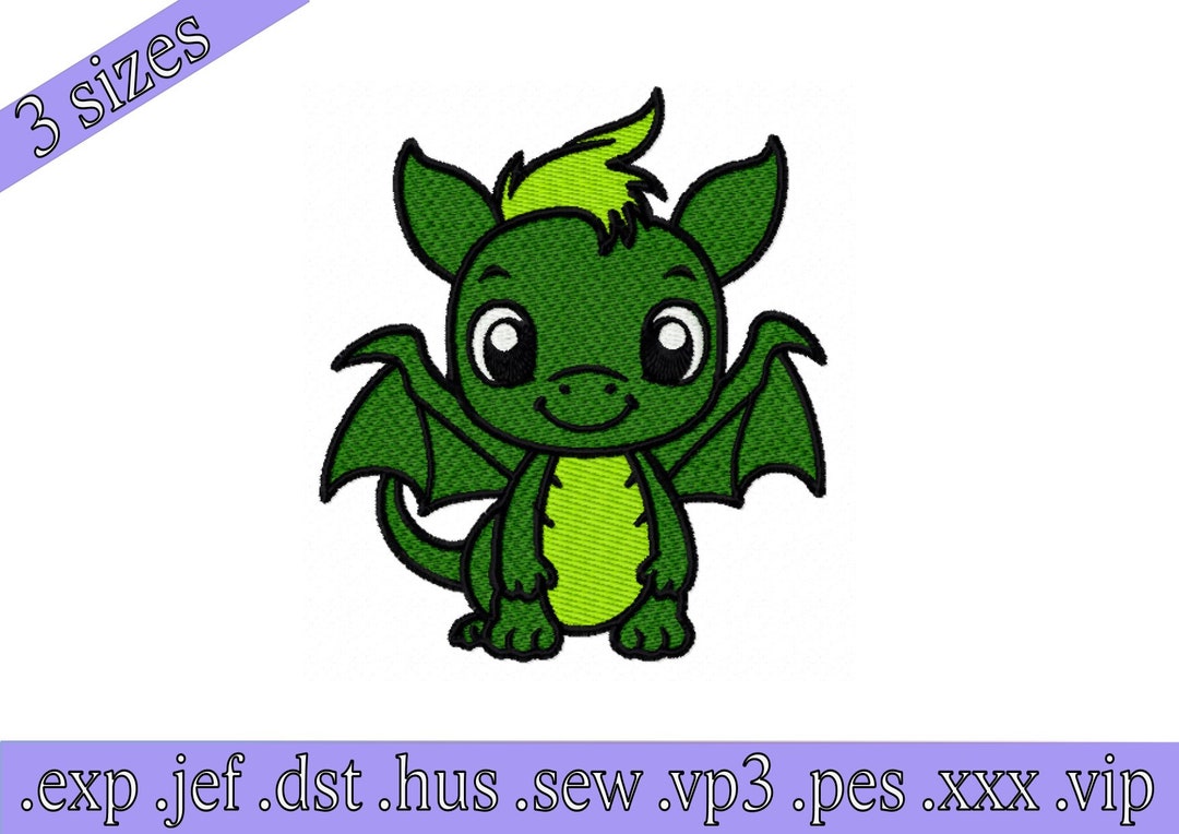 Baby Dragon Embroidery Designs, Green Dragon Embroidery Design, 3 Sizes ...