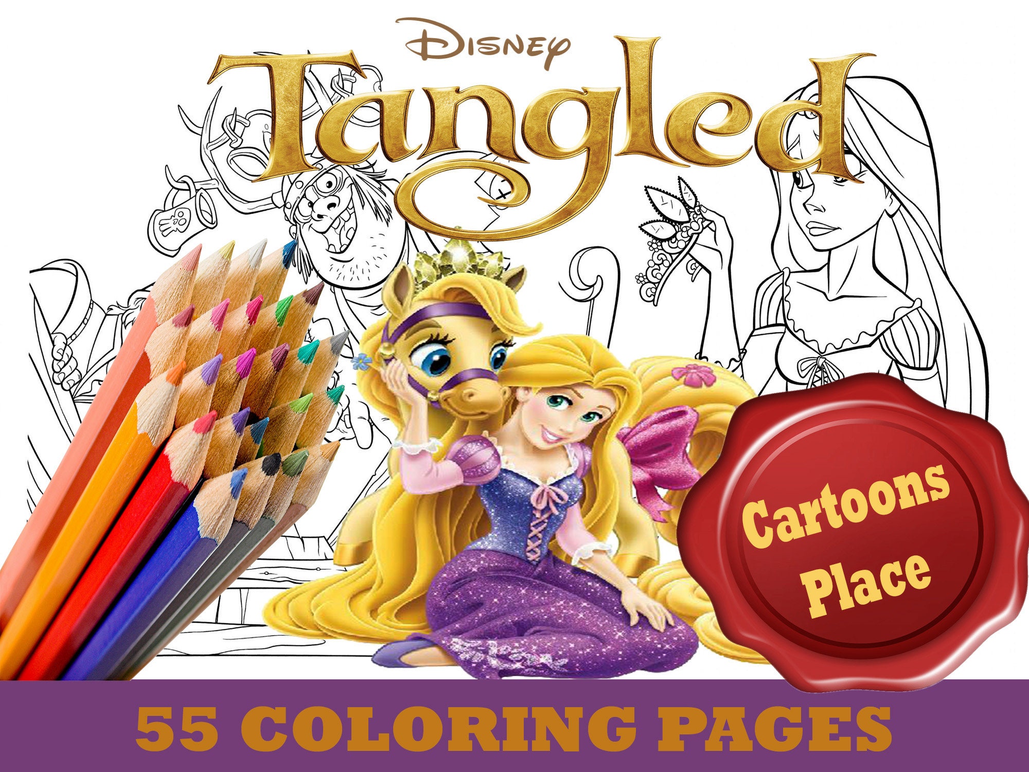 Rapuncel or Tangled Digital Coloring Book Fashion Girls Coloring Pages ...