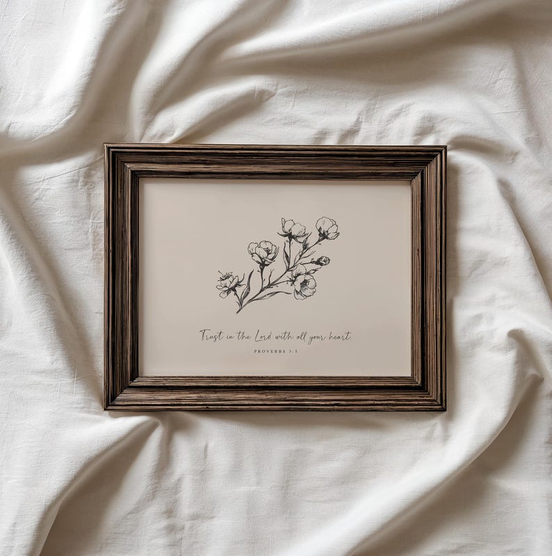 Christian Wall Art - Vintage Neutral Bible Verse Print - Proverbs 3:5 ...