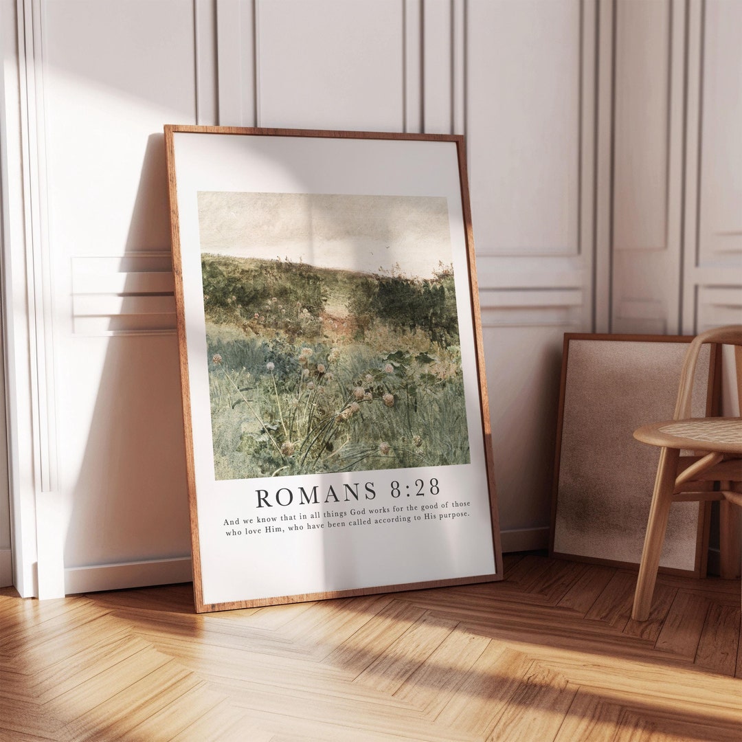 Christian Wall Art Romans 8:28 Vintage Bible Verse Christian Art Print ...