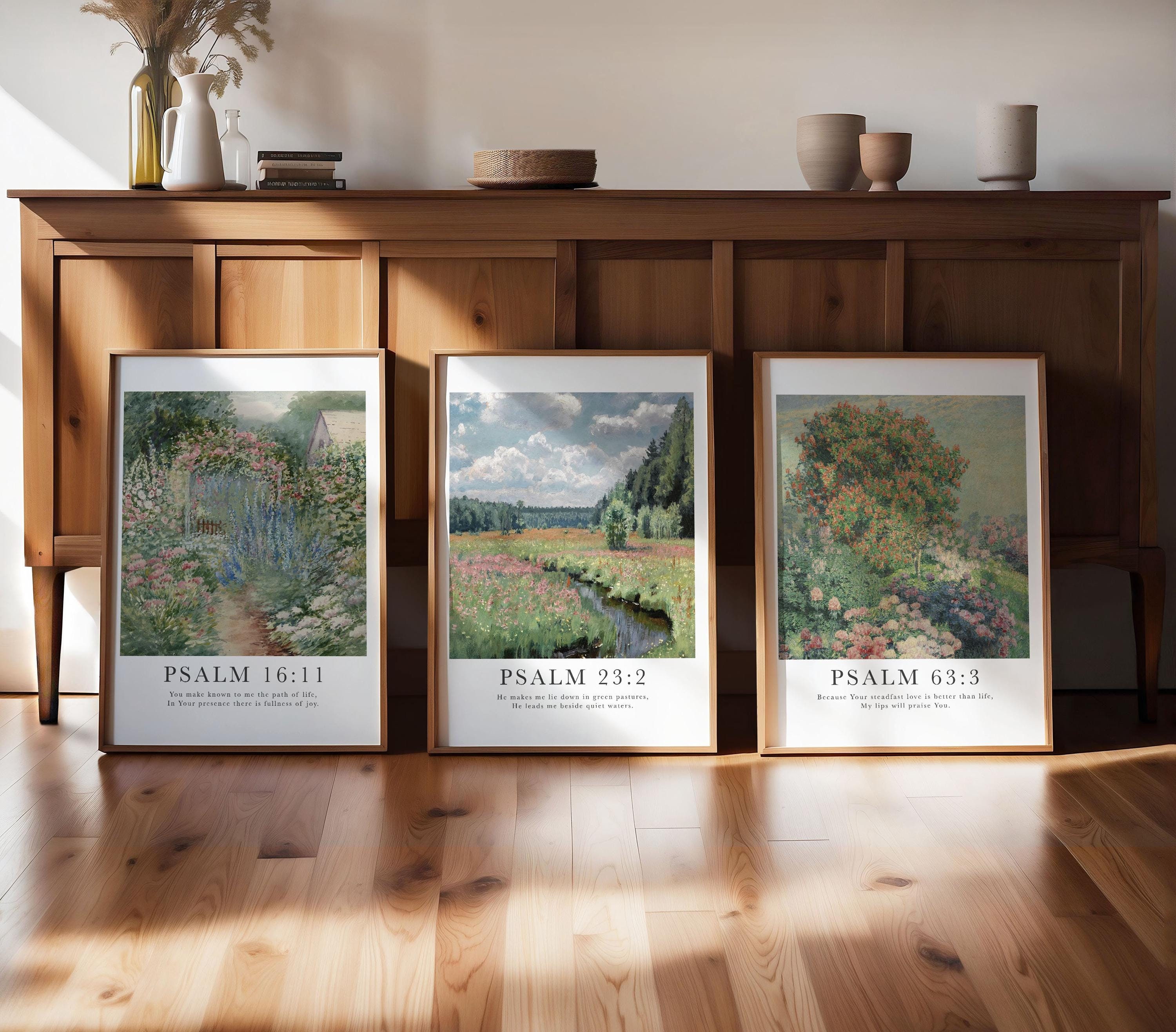 Set of 3 Bible Verse Vintage Art Printable Psalms Art Digital Download ...