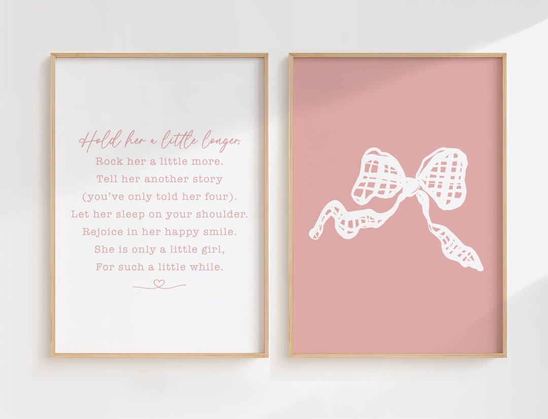 Pink Nursery Art Print Set: Coquette Bow, Baby Girl Poem (digital ...