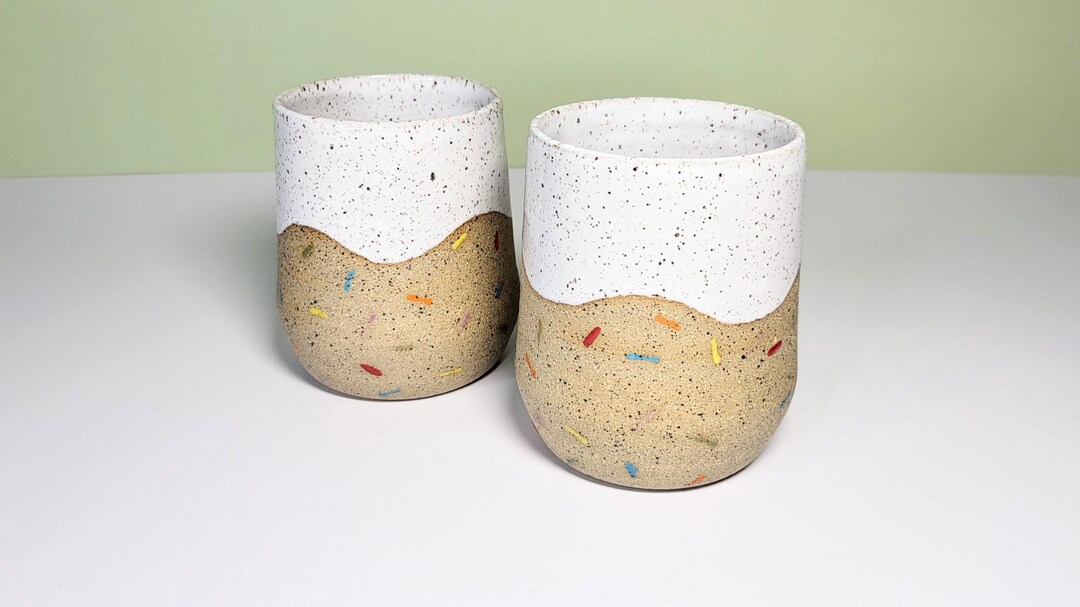 White Rainbow Sprinkle Tumbler | 15oz | Handmade Ceramic Wine Glass ...