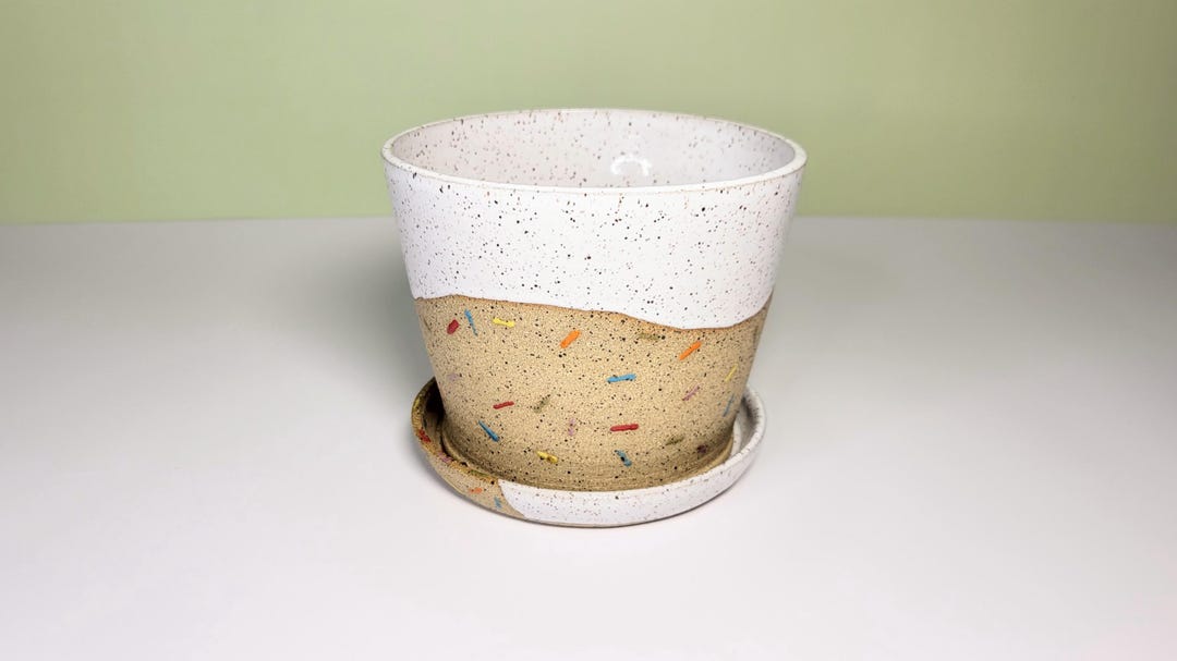 White Rainbow Sprinkle Speckled Planter Handmade Functional Pottery ...