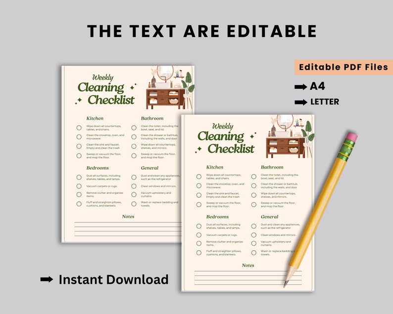 Weekly Cleaning Checklist Notepad, Household Organizer, Home Planner ...