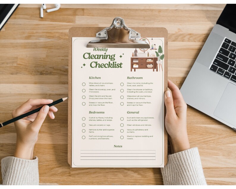 Weekly Cleaning Checklist Notepad, Household Organizer, Home Planner, Daily Cleaning Schedule ...