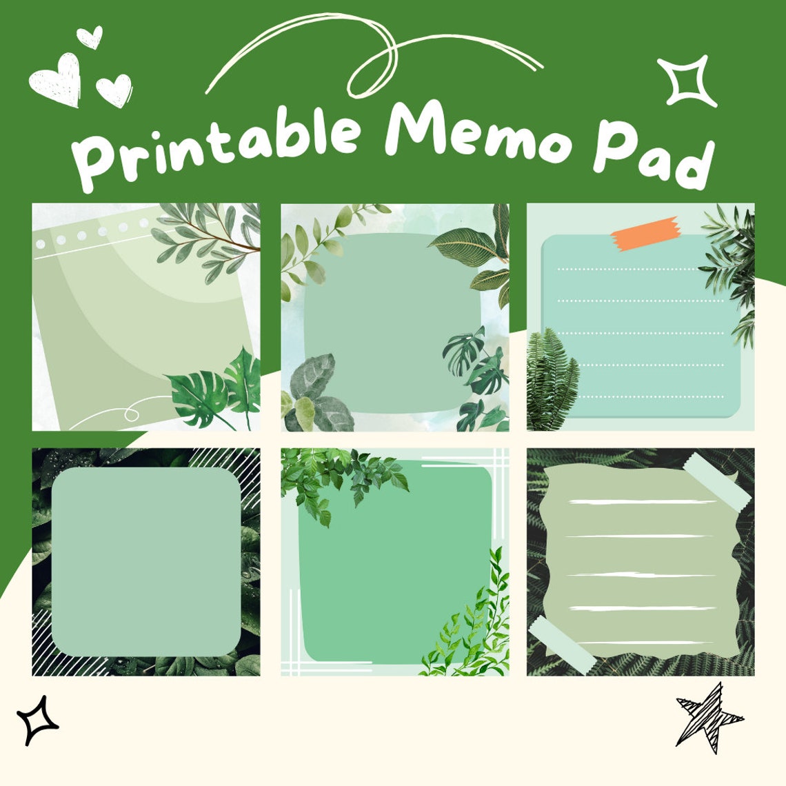 Printable Leaves Memo Pad, Cute Printable Notepad, Assorted Memo Sheets ...