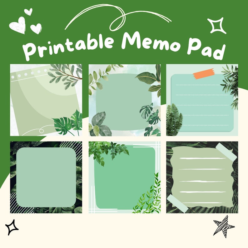 Printable Leaves Memo Pad, Cute Printable Notepad, Assorted Memo Sheets ...