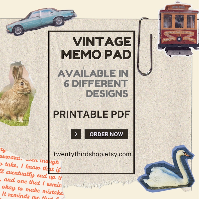 Vintage Memo Pad, Printable Memo Sheet, Back to School Memo Pad, Office ...