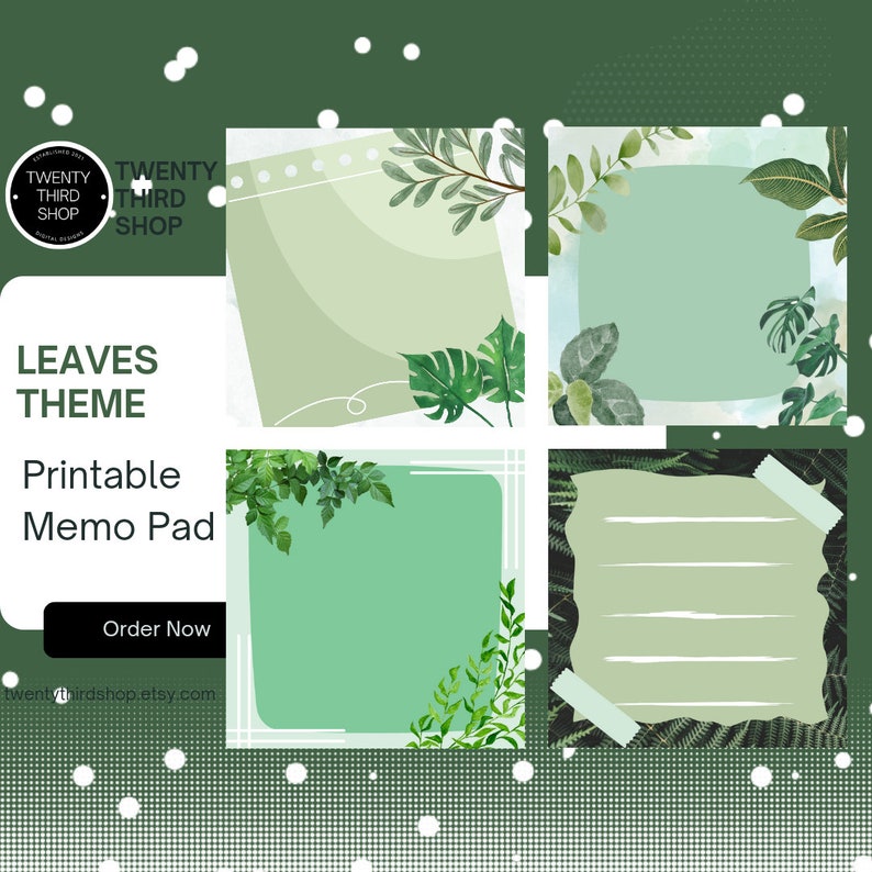 Printable Leaves Memo Pad, Cute Printable Notepad, Assorted Memo Sheets, Template, Cute ...