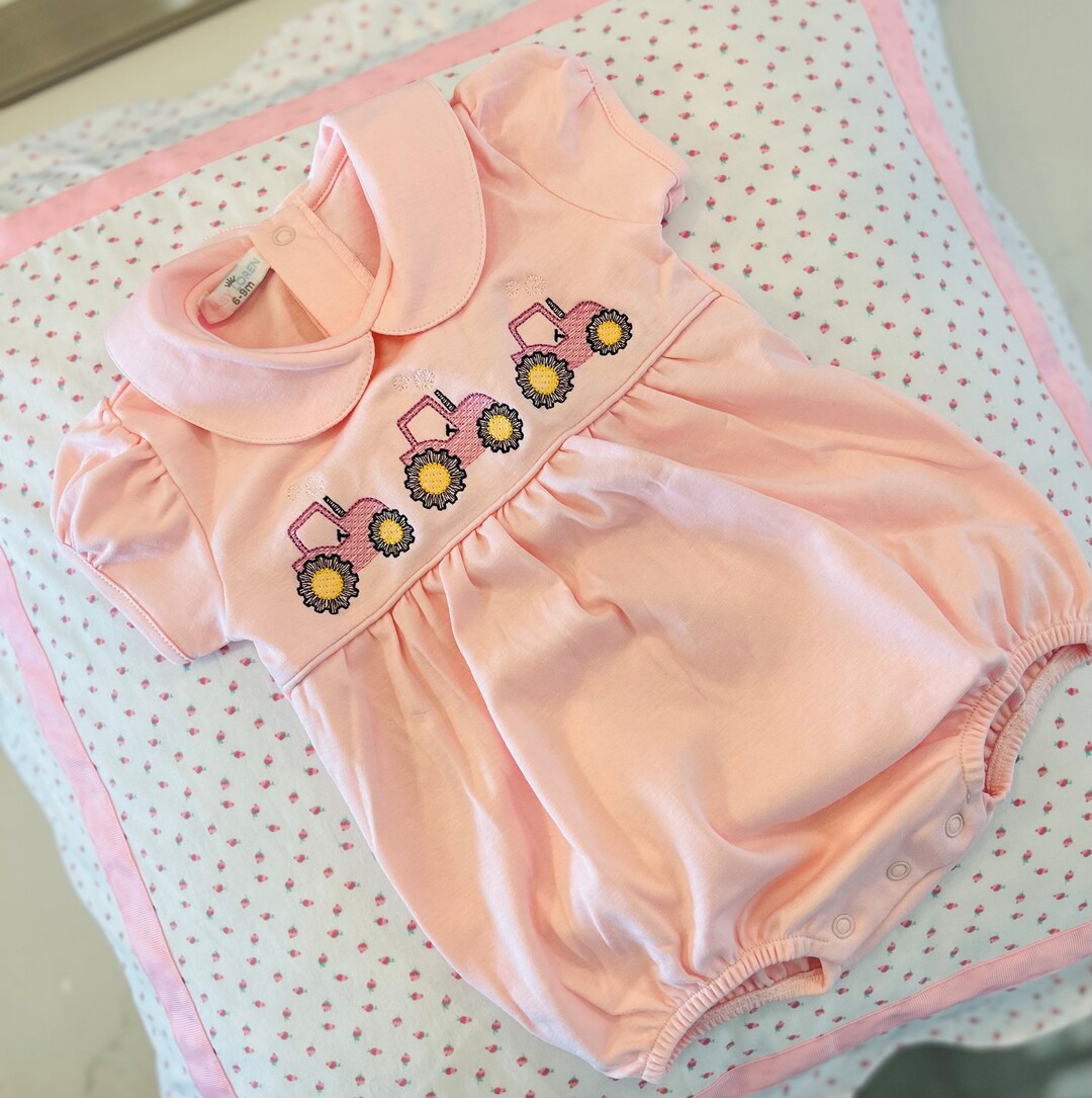 Girl Tractor Bubble, Girl Bubble, Embroidered Bubble, Little Farmer ...