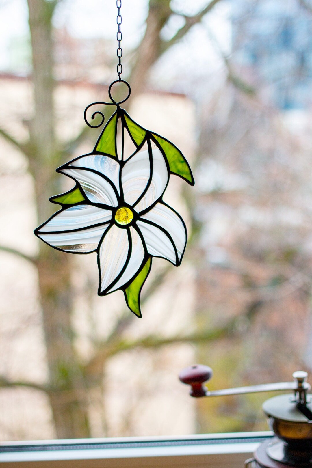 Stained Glass Lily Suncatcher | Hanging Window Ornament | Light Catcher ...