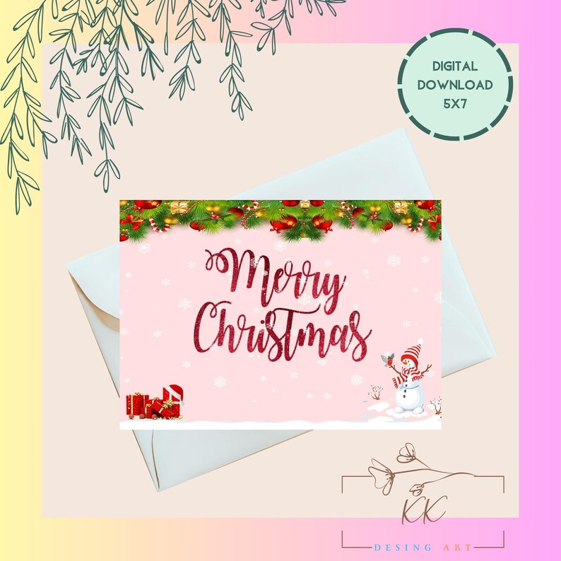 Merry Christmas Card Printable Digital Download, Seasons Greetings Card ...