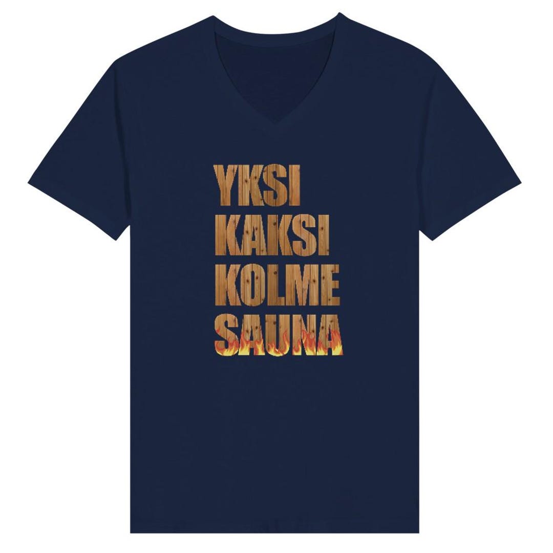 Yksi Kaksi Kolme SAUNA Premium Unisex V-neck T-shirt Heja KAJ Bara Bada ...
