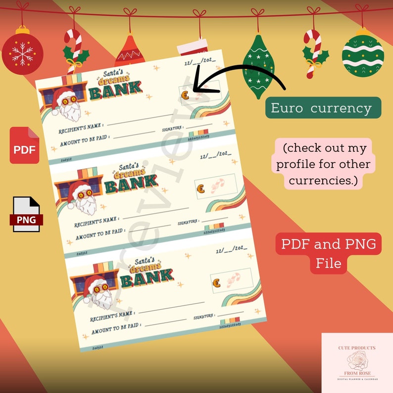 Christmas Euro Blank Cheque | Fun Christmas Money Gift Idea | Printable ...
