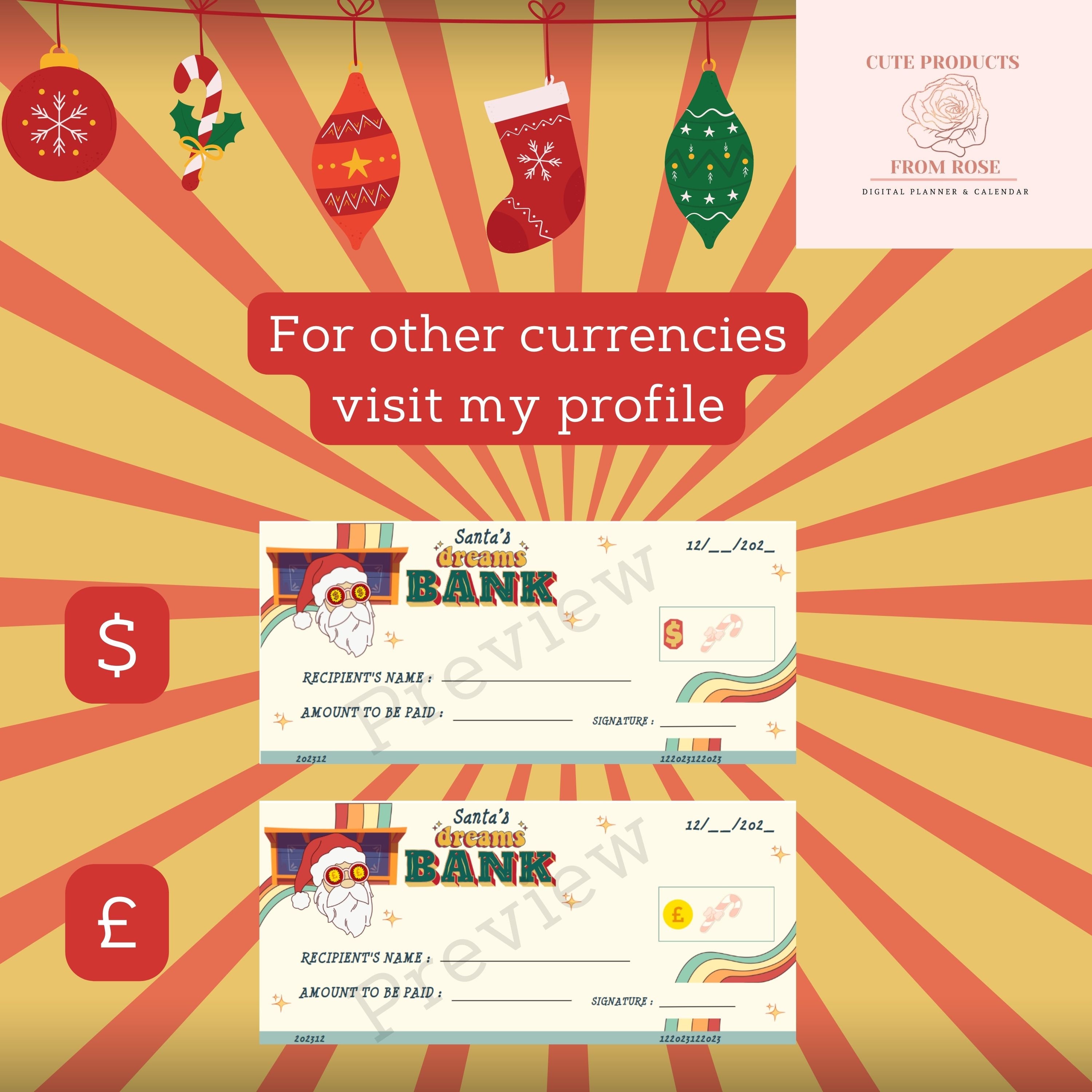 Christmas Euro Blank Cheque Fun Christmas Money Gift Idea Printable ...