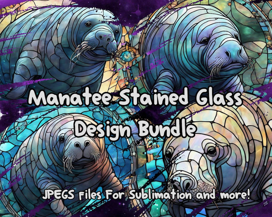 Manatee Stained Glass Bundle, 20 Manatee JPEGS, Manatee Art, Stained ...
