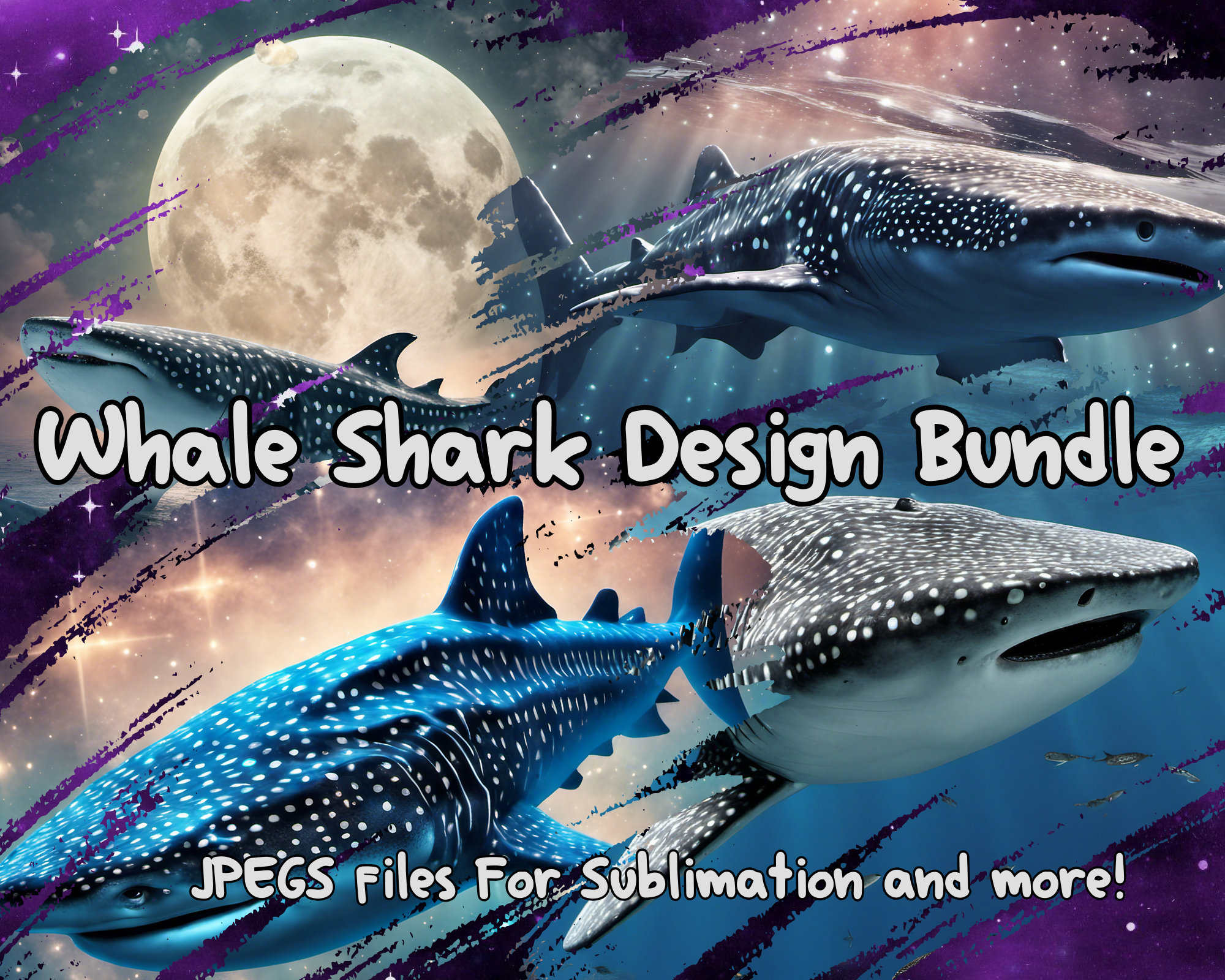 Whale Shark Design Bundle, 20 Whale Shark JPEGS, Fantasy Clipart, Whale ...