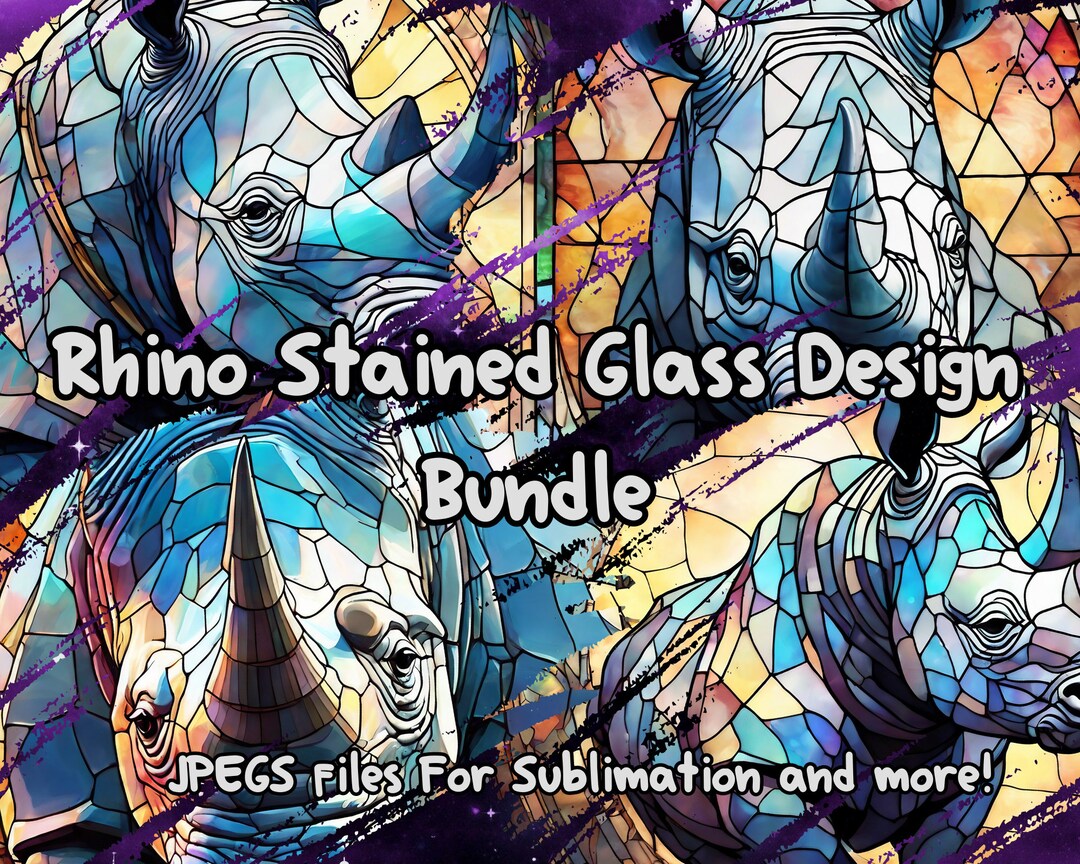 Rhino Stained Glass Bundle, 20 Rhino JPEGS, Rhino Clipart, Rhino Art, Stained Glass, Stained ...