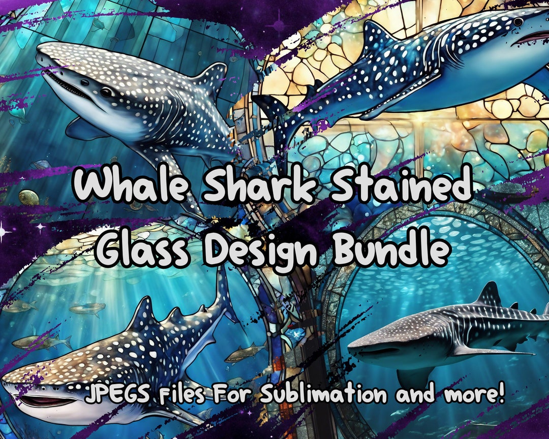 Whale Shark Stained Glass Bundle, 25+ Whale Shark JPEGS, Whale Clipart ...