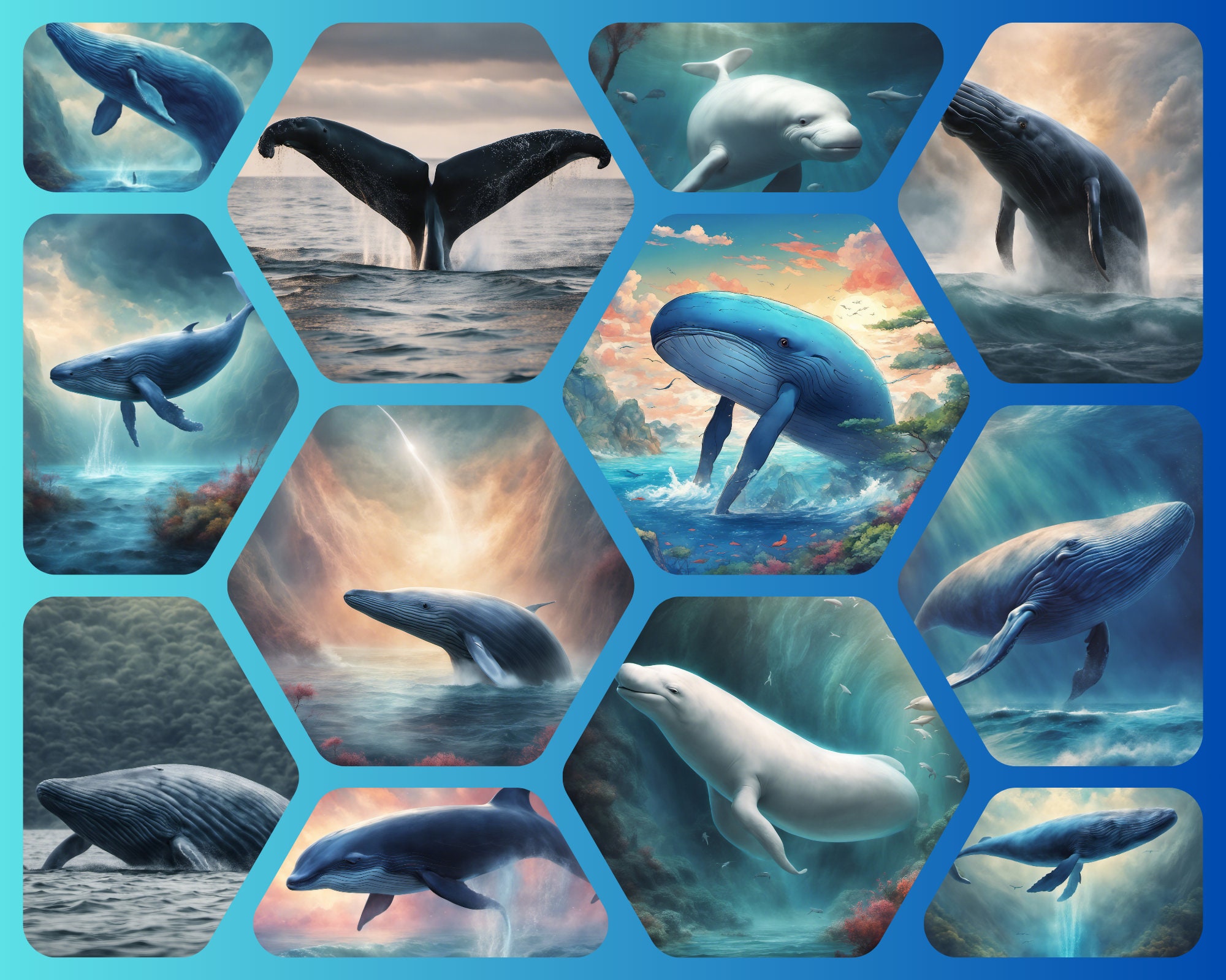 Whale Design Bundle, 35+ Whale JPEGS, Whale Clipart, Fantasy Clipart ...