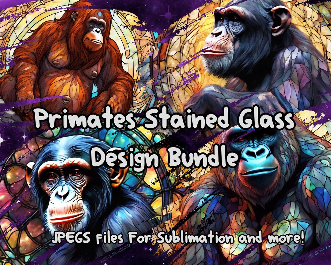 Primate Stained Glass Bundle, 80 Primate JPEGS, Primateart, Stained ...