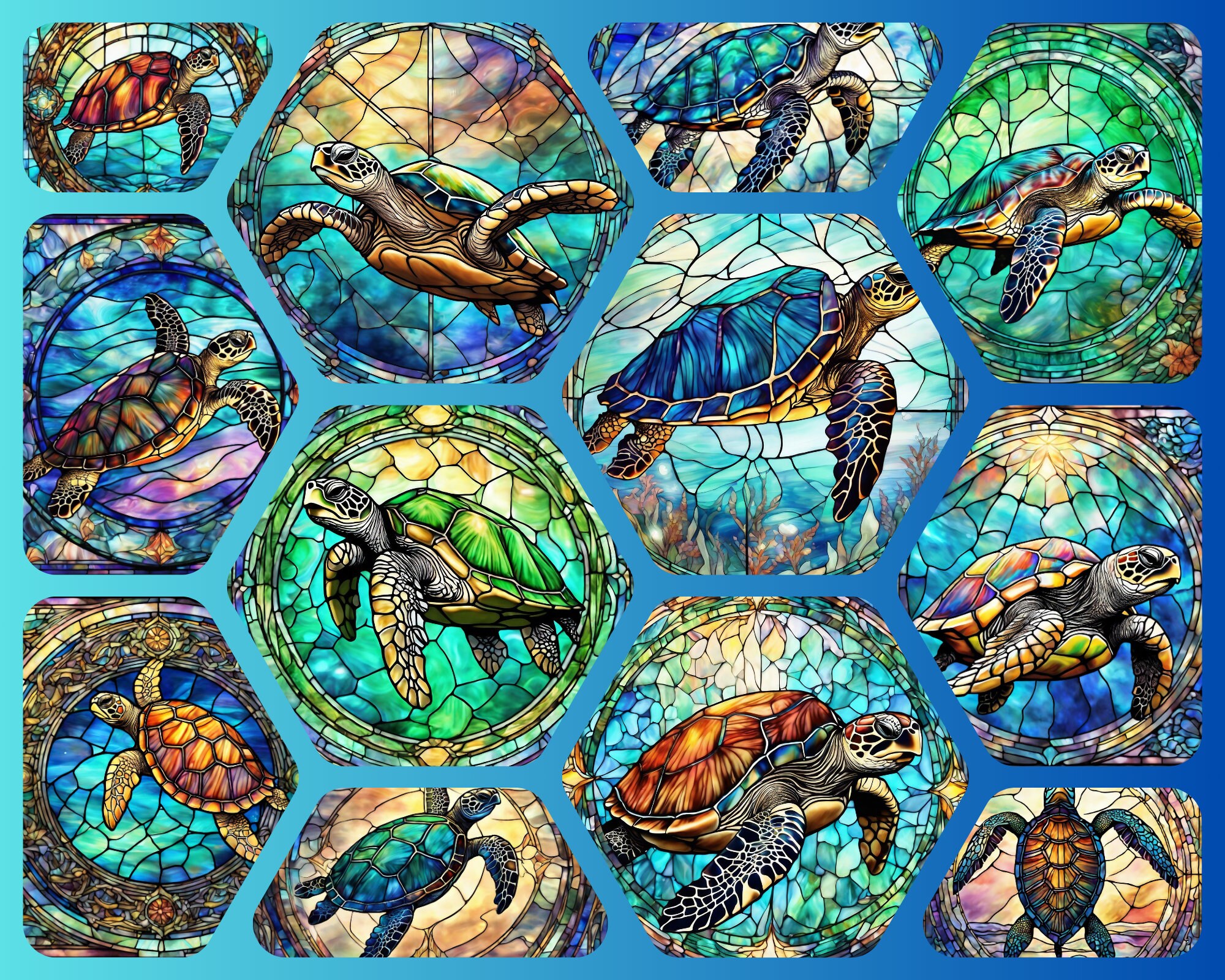 Sea Turtle Stained Glass Bundle, 30+ Sea Turtle JPEGS, Sea Turtle Art ...