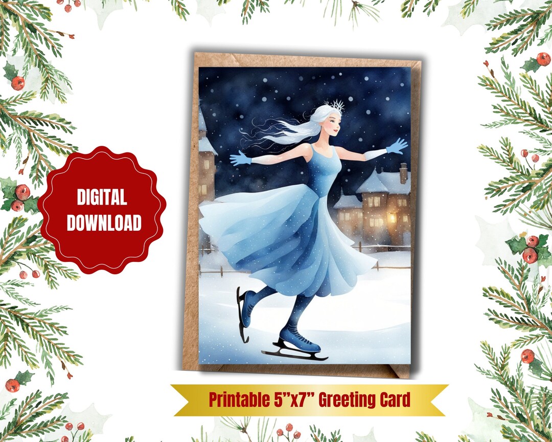 Gliding Snow Queen Printable Christmas Card Digital Download - Etsy