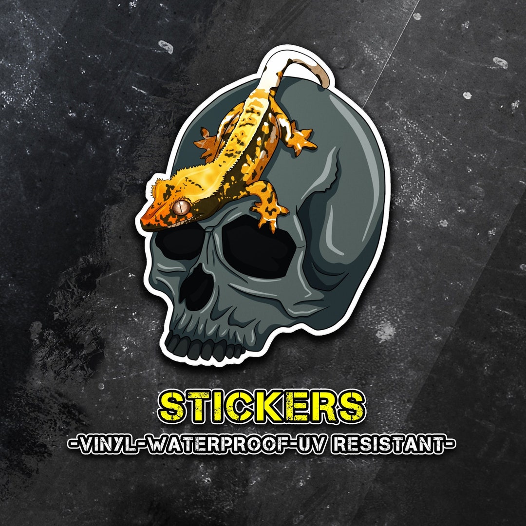 Crested Gecko Sticker, Lizard Decal for Reptile Lover, Gothic Skull Art ...