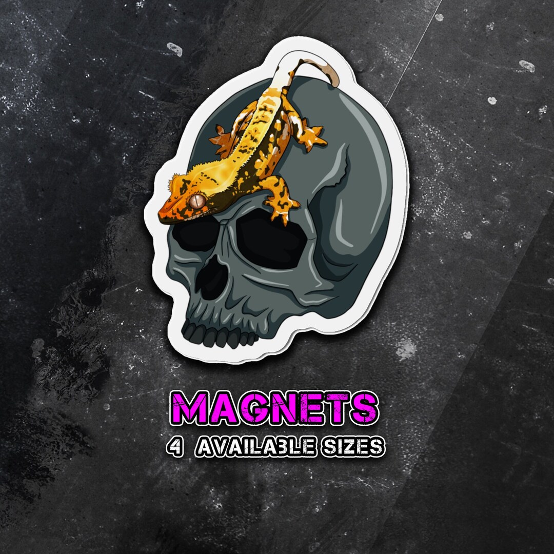 Crested Gecko Magnet, Lizard Magnet for Reptile Lover, Gothic Skull Art ...