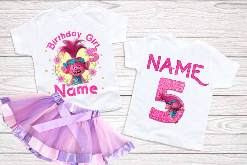 Troll Poppy Outfits Birthday Girl Shirts 5th Birthday Girls Sets Birthday Tutu Outfit Custom ...