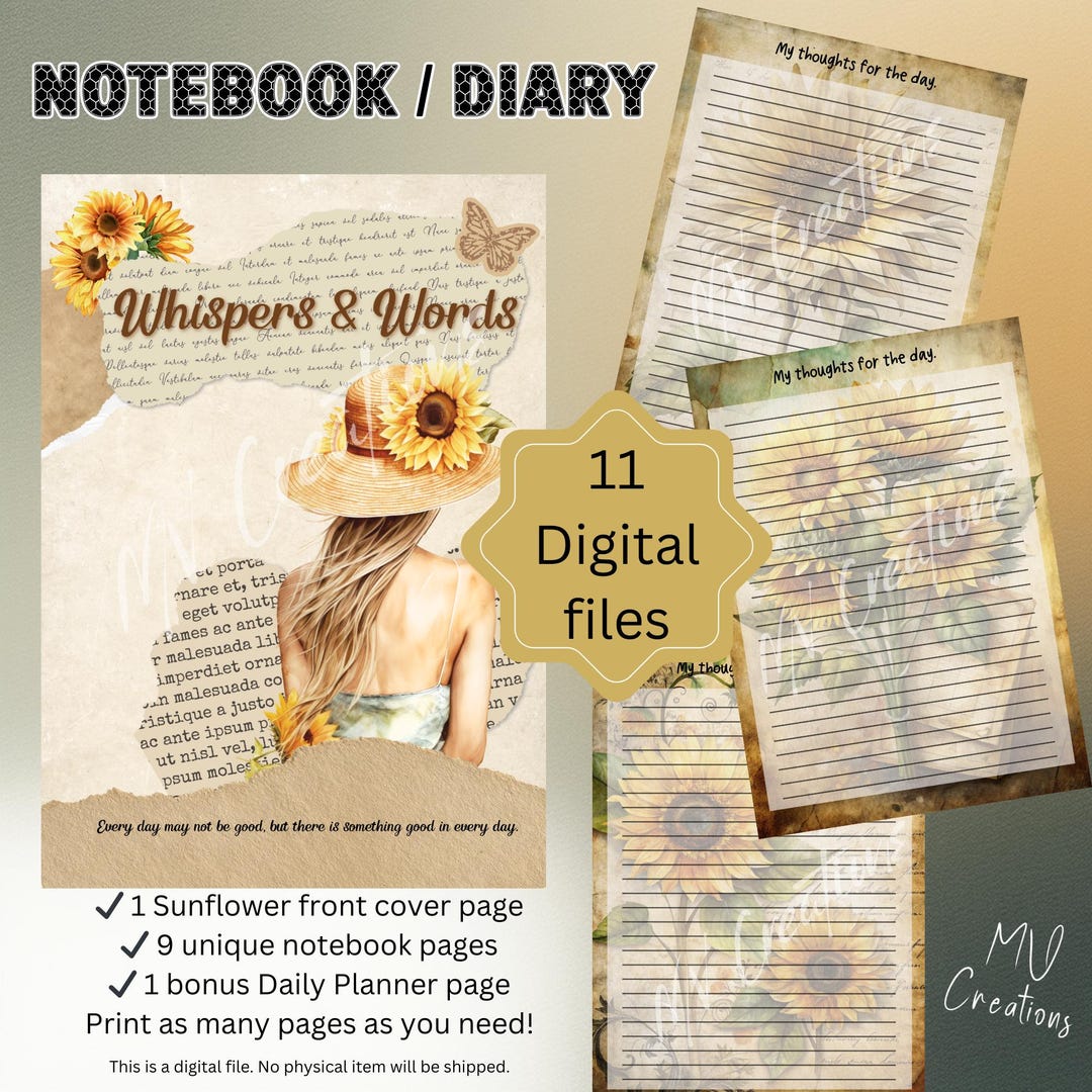 Sunflower Digital Notebook | Sunflower Journal Pages | Notes, Journal ...