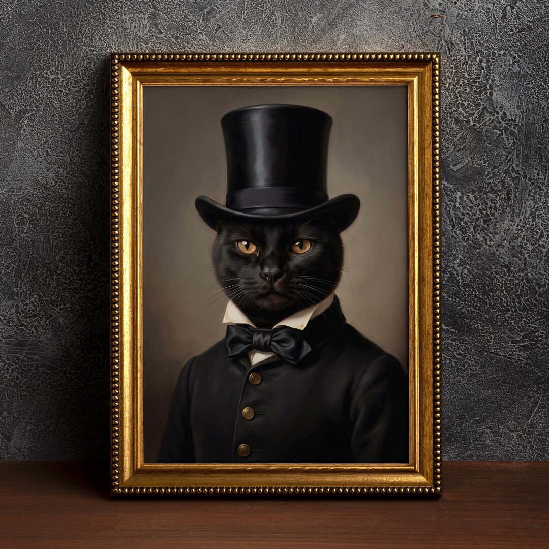 Black Cat Print | Victorian Gothic Cat Portrait in Suit | Dark Academia ...