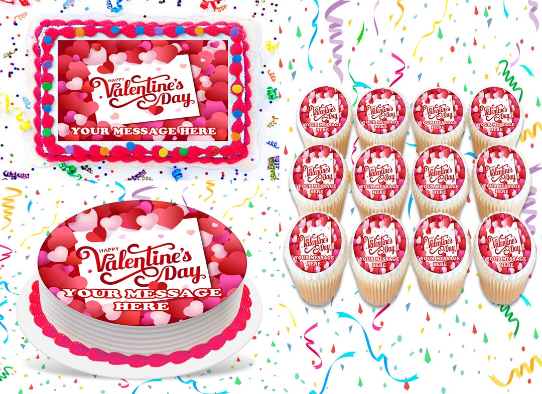 Valentine's Day Cake Topper Edible Image Personalized Cupcakes Frosting Sugar Sheet - Etsy