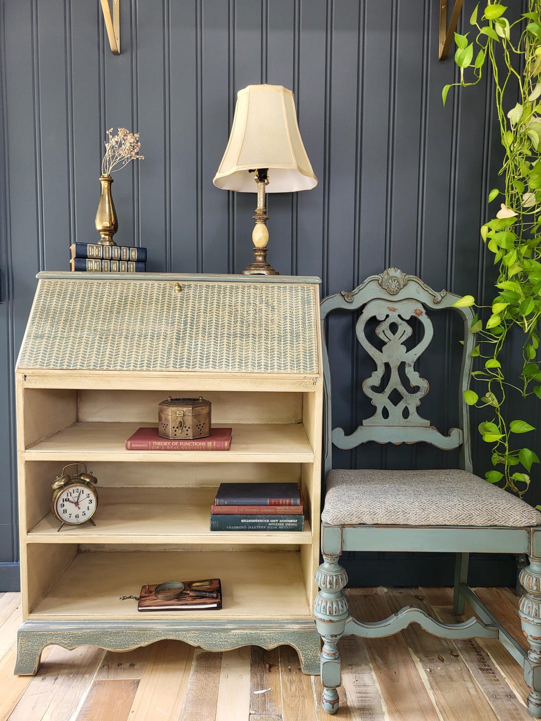 Secretary Desk & Chair Set. Solid Wood With Aged Patina. - Etsy