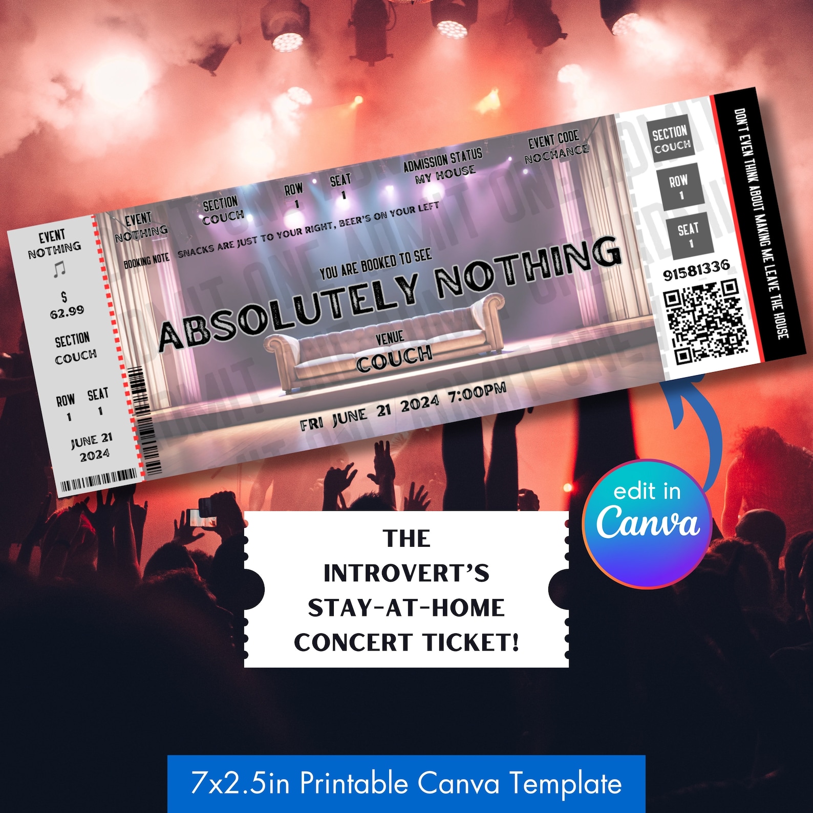 Editable Concert Ticket Canva Template Concert Ticket Stub for ...