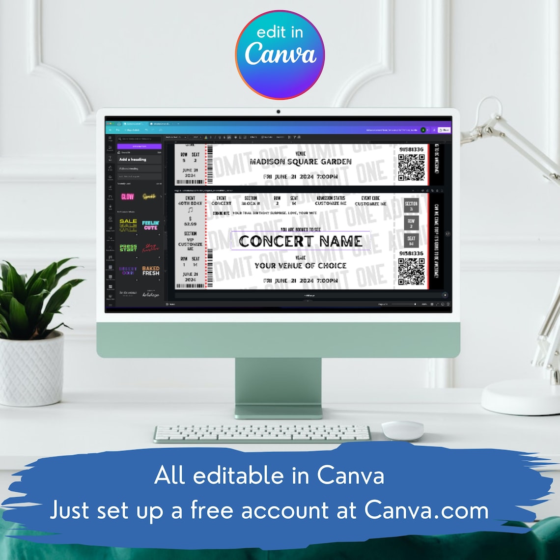 Editable Concert Ticket Canva Template Concert Ticket Stub Editable ...