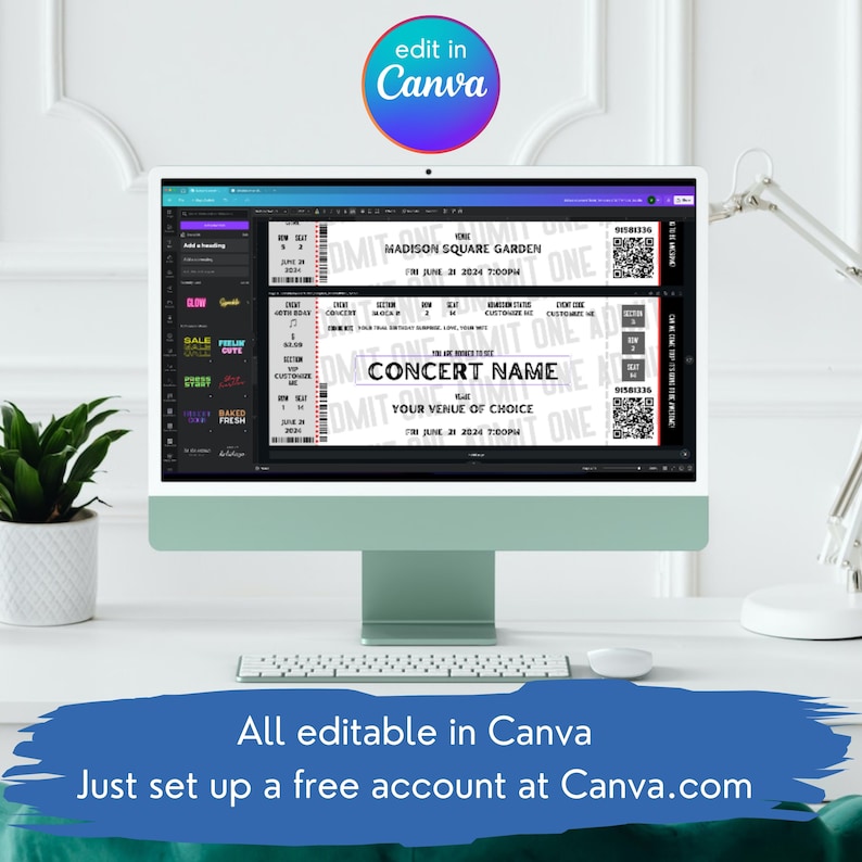 Editable Concert Ticket Canva Template Concert Ticket Stub Editable ...