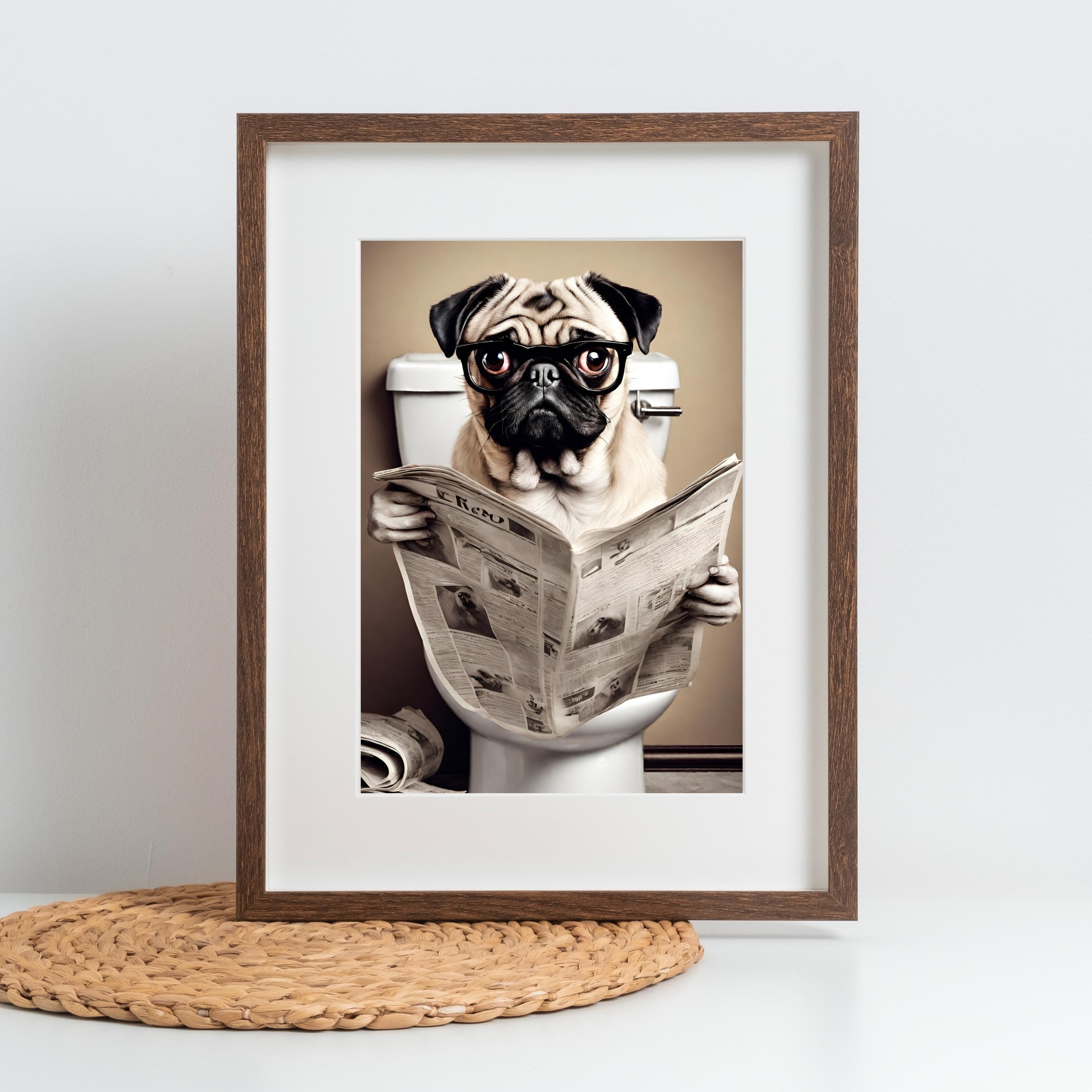 Funny Pug Wall Art Printable Wall Art for Bathroom Picture Pug Reading ...