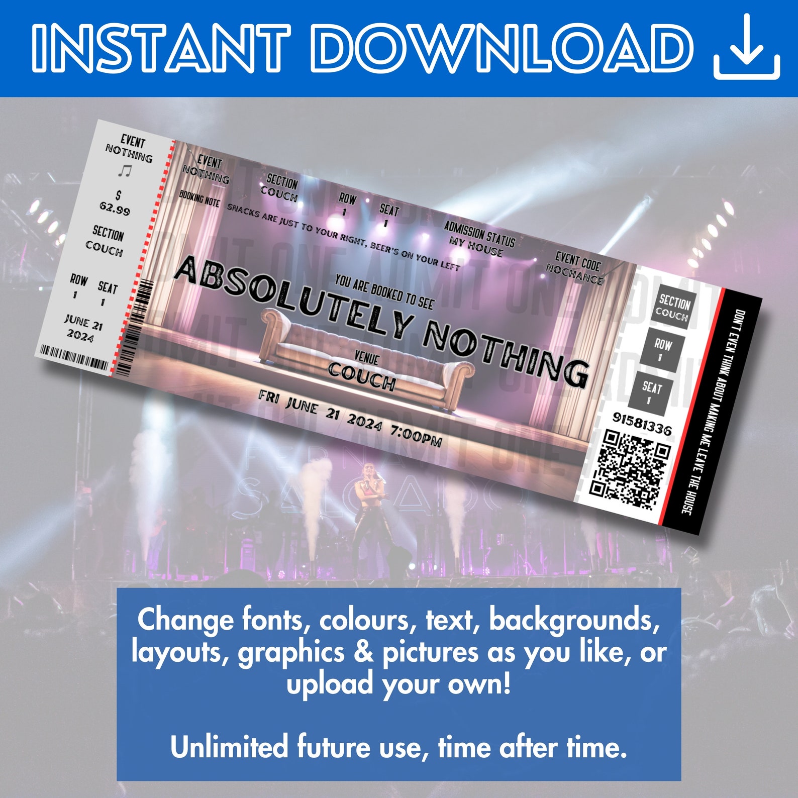 Editable Concert Ticket Canva Template Concert Ticket Stub for ...