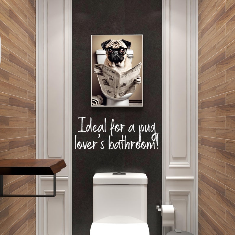 Funny Pug Wall Art Printable Wall Art for Bathroom Picture Pug Reading ...