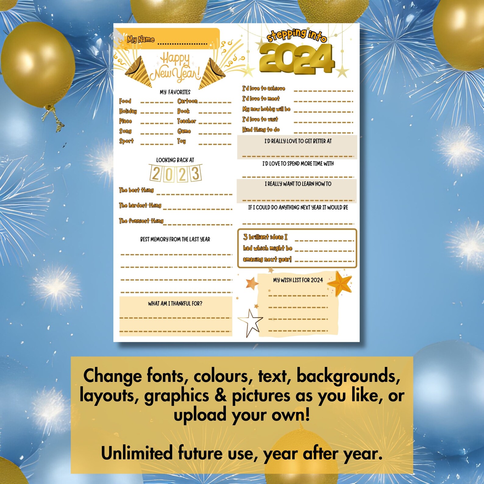 New Year’s Resolution Printable for Kids New Year 2024 Printable ...